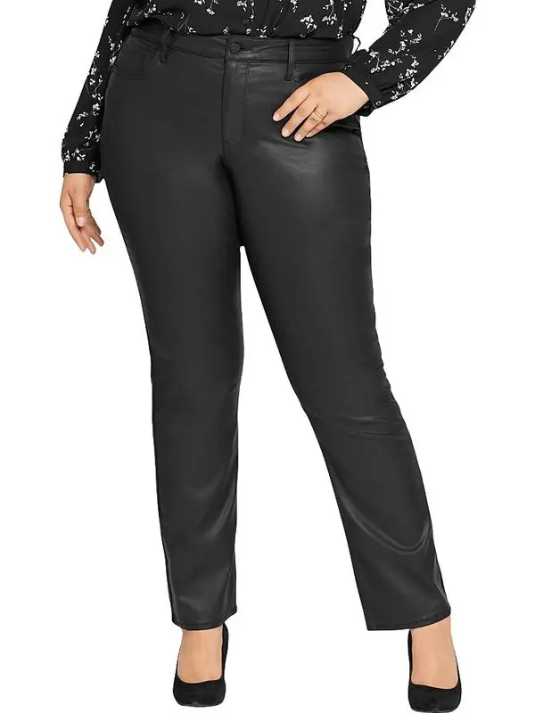 NYDJ Marilyn Coated Straight Leg Jeans - Black Coated