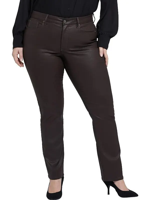 NYDJ Marilyn Coated Straight Leg Jeans - Coffee Coated