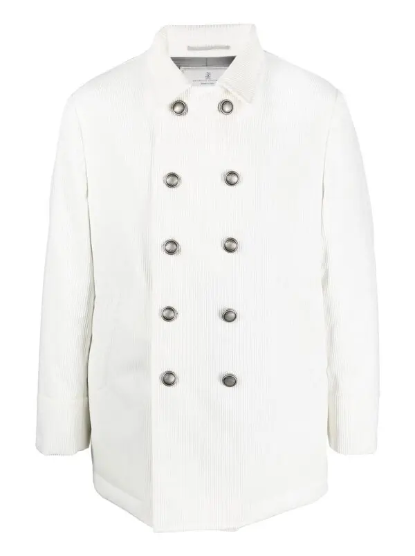 Brunello Cucinelli Caban Double-breasted Corduroy Coat - White