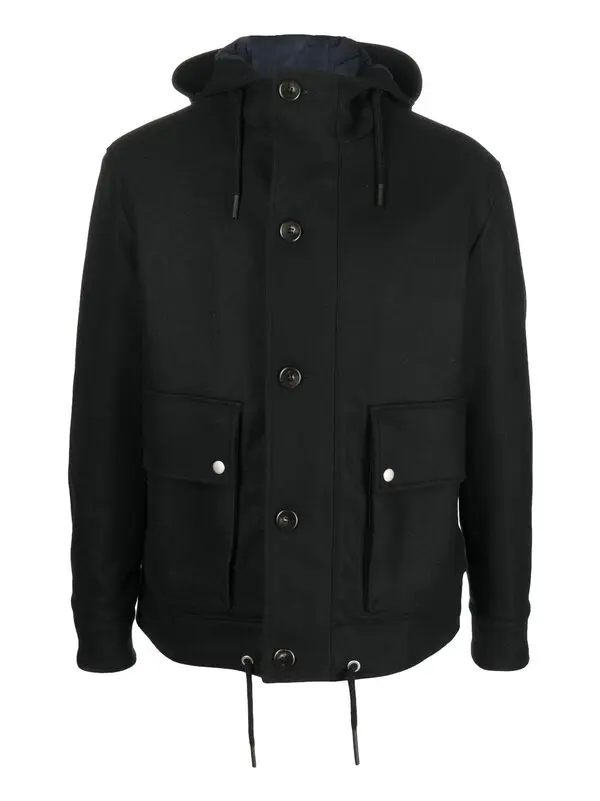 PT TORINO Buttoned Hooded Jacket - Black