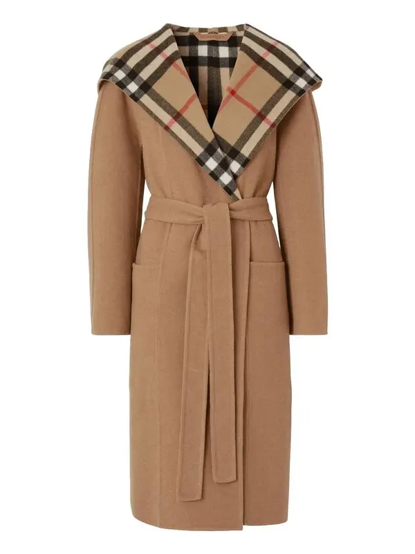 Burberry Checked-detail Wrap Coat - Brown