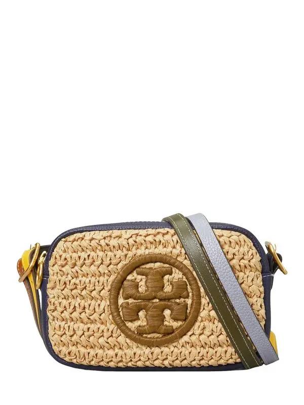Tory Burch Perry Bombe Mini Straw Crossbody Bag - Royal Navy