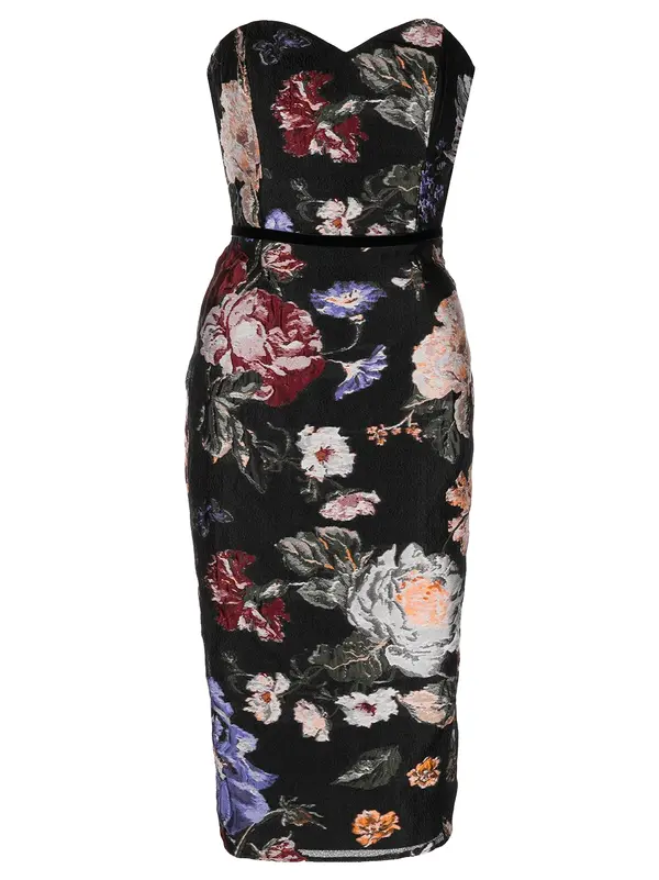 Marchesa Floral Fil-coupé Dress - Black