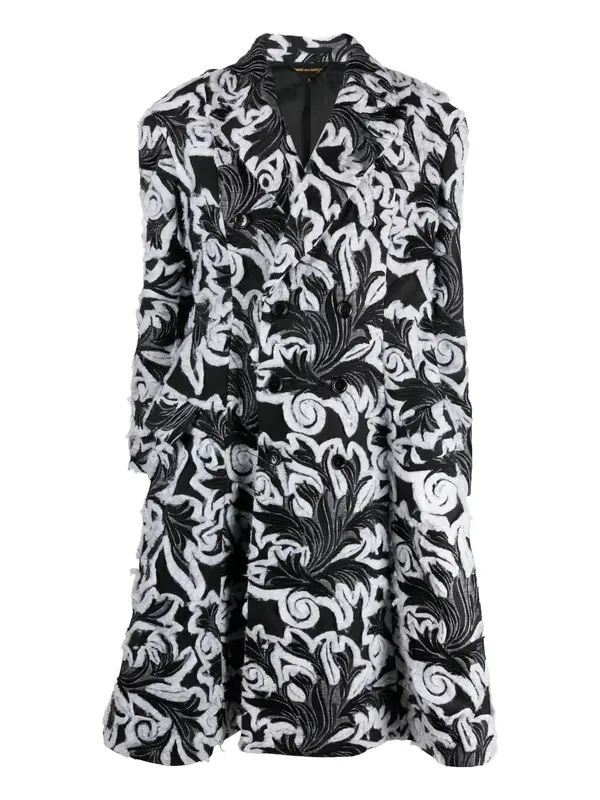 Comme Des Garçons Floral Jacquard Double-breasted Coat - Black