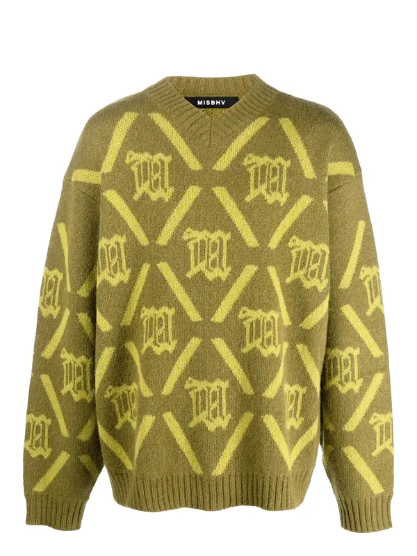 MISBHV Logo Print Merino-mohair Blend Jumper - Green