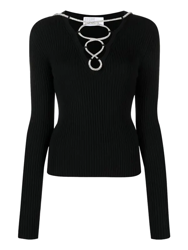 Giuseppe Di Morabito Lace-up Ribbed-knit Top - Black