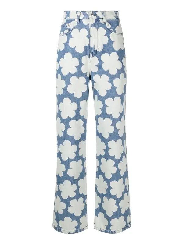 Kenzo Ayame Floral-print Wide-leg Jeans - Blue