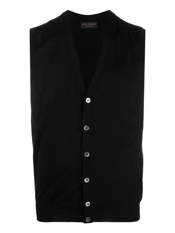 DELL'OGLIO V-neck Merino Wool Vest - Black