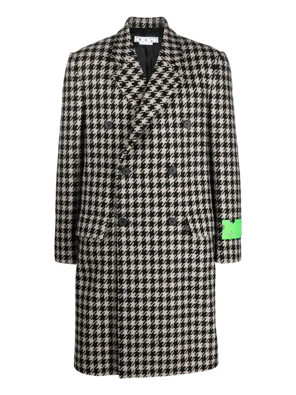 Off-White Houndstooth Double-breasted Coat - Grey