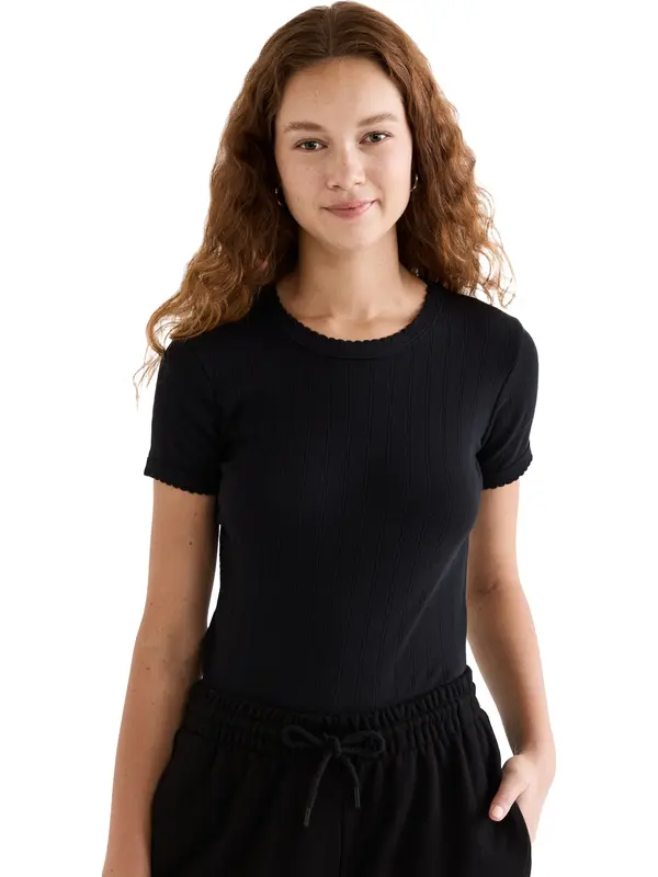 LESET Pointelle Knit Tee - Black