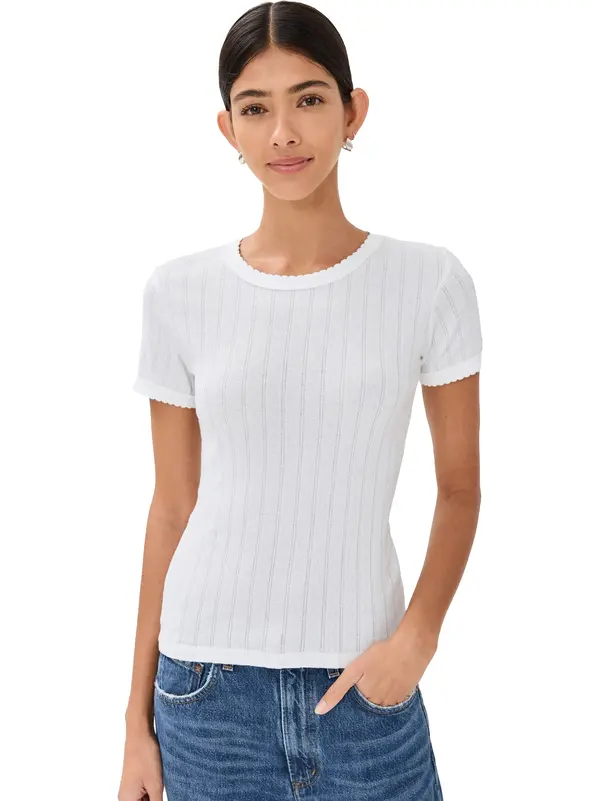 LESET Pointelle Knit Tee - White
