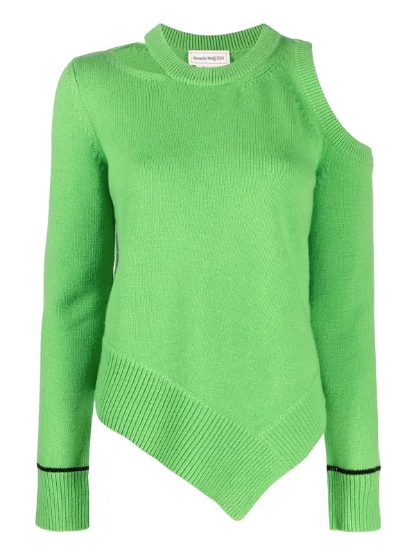 Alexander McQueen Cold-shoulder Wool Jumper - Green