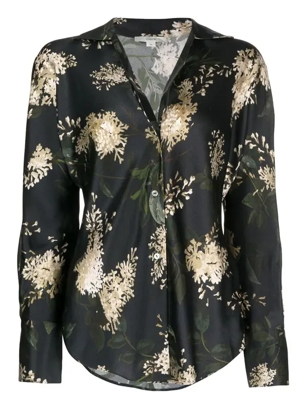 Vince Floral-print Silk Shirt - Black