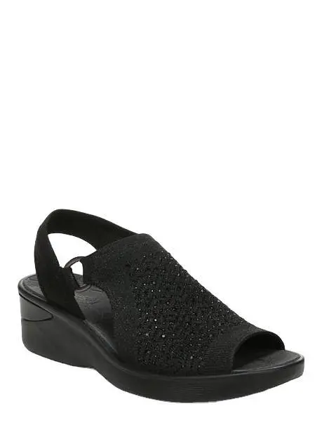 LIFESTRIDE Bzees Star Bright Knit Wedge Sandal - Black / Black Engineered Knit