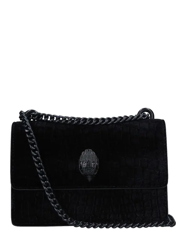 Kurt Geiger Small Shoreditch Croc Embossed Velvet Crossbody Bag - Black
