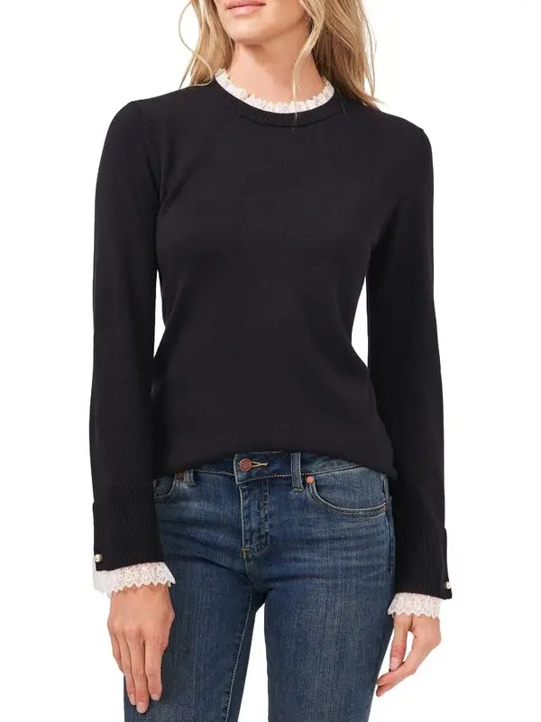 CECE DUPRAZ Lace Trim Sweater - Rich Black