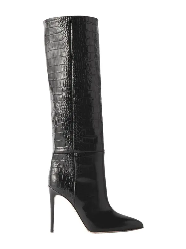 Paris Texas Croc-effect Leather Knee Boots - Black