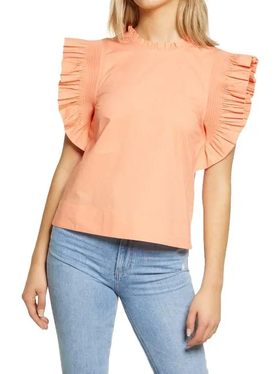 English Factory Ruffle Sleeve Blouse - Coral