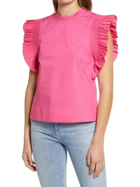 English Factory Ruffle Sleeve Blouse - Fuchsia