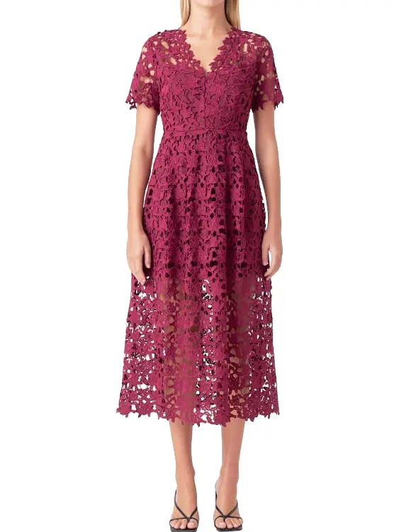 Endless Rose Allover Lace Midi Dress - Bordeaux Pink