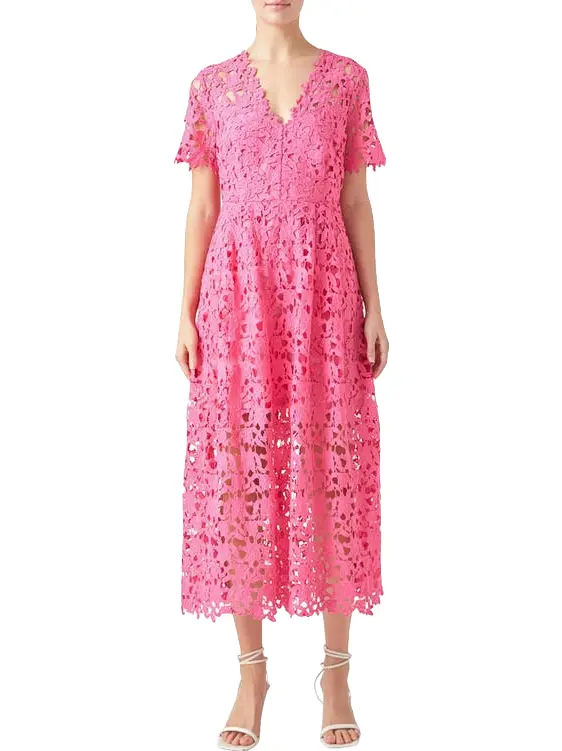 Endless Rose Allover Lace Midi Dress - Pink