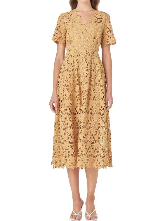 Endless Rose Allover Lace Midi Dress - Tan