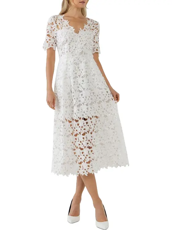 Endless Rose Allover Lace Midi Dress - White
