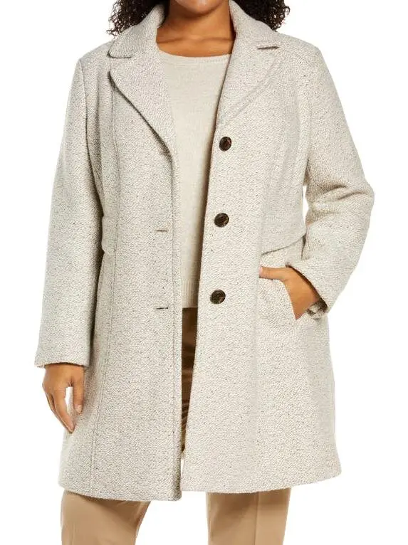 Gallery Tweed Coat With Notch Collar - Oatmeal