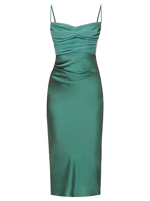House Of Cb Teia Satin-crepe Midi Dress - Forest