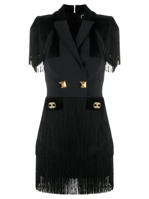 Elisabetta Franchi Fringed-detailing Mini Blazer Dress - Black