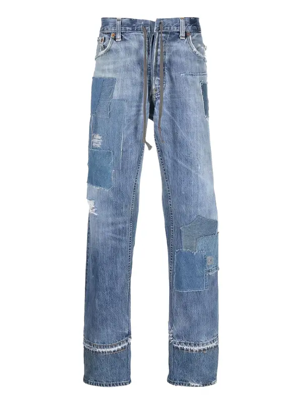 GREG LAUREN Patchwork Straight-leg Jeans - Blue