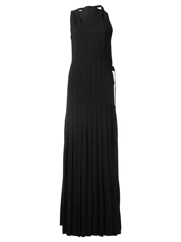Vera Wang Pleated Plastron Gown - Black