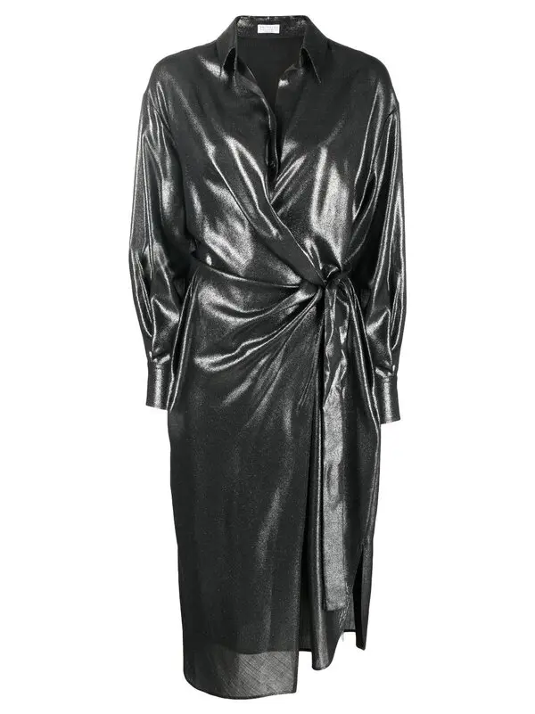 Brunello Cucinelli Shiny Wrap Dress - Grey