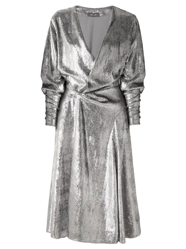 Isabel Marant Courtneya Wrap-effect Lamé Midi Dress - Silver