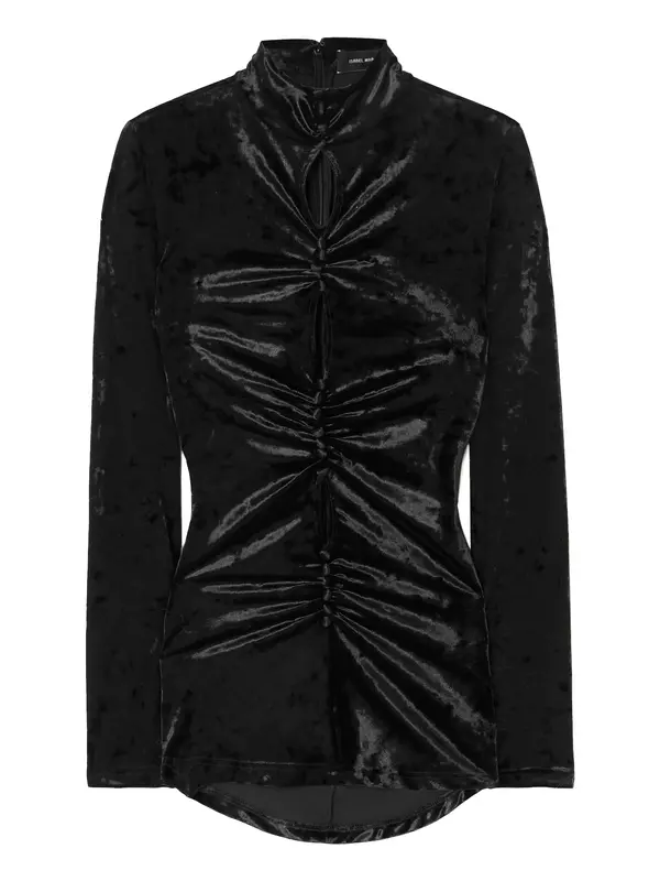 Isabel Marant Gillian Cutout Ruched Velvet Top - Black