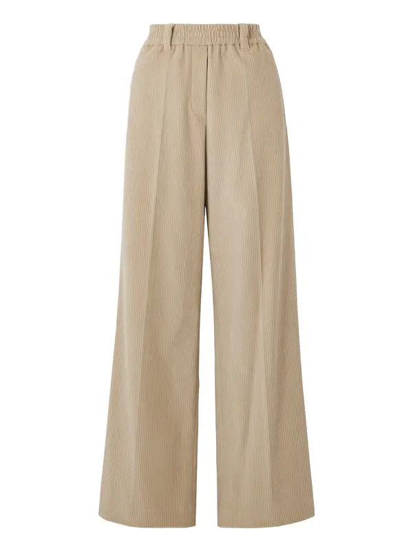 Brunello Cucinelli Cotton-blend Corduroy Wide-leg Pants - Neutrals