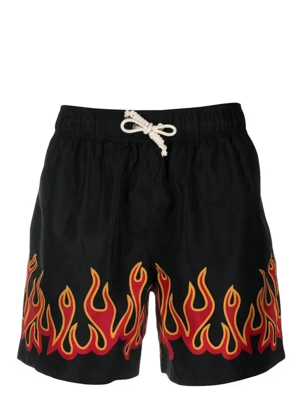 Palm Angels Flame-print Swim Shorts - Black
