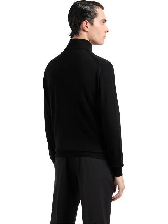 Emporio Armani Virgin-wool Full-zip Cardigan - Black