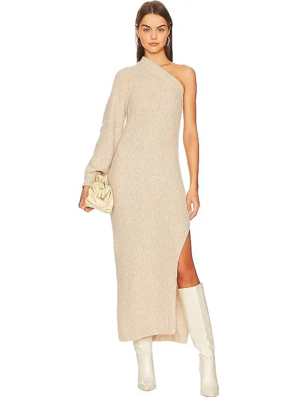 L'academie Feride One Shoulder Midi Dress - Oatmeal