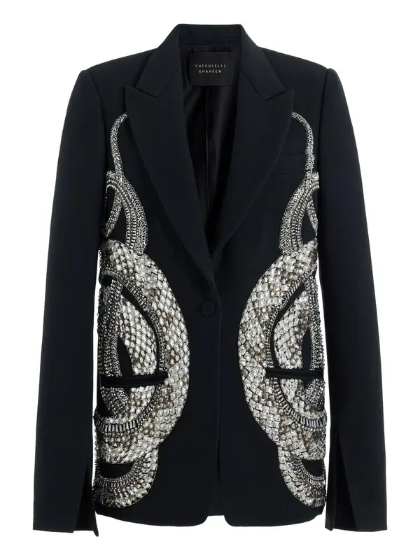 CUCCULELLI SHAHEEN Battle Royale Crystal-embellished Silk-wool Blazer - Black