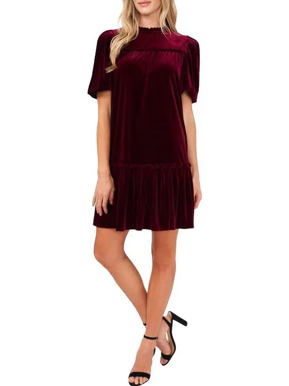 CECE DUPRAZ Velvet Ruffle Babydoll Dress - Majestic Wine