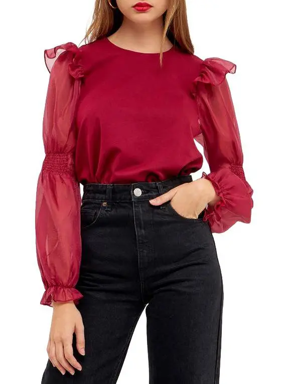 English Factory Puff Sleeve Blouse - Wine