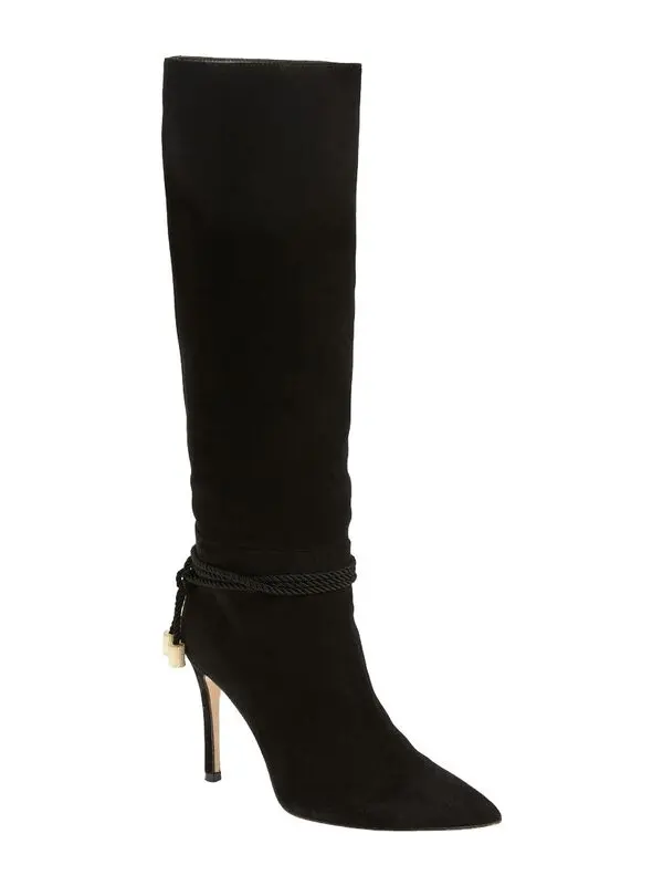 BEAUTIISOLES Pointed Toe Knee High Boots - Black Suede