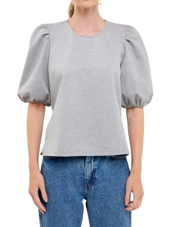 English Factory Puff Sleeve Knit Top - Heather Grey