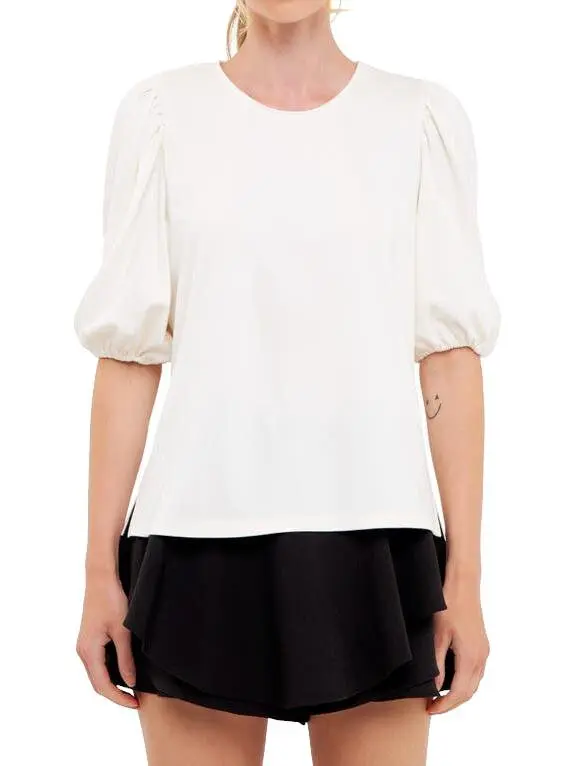English Factory Puff Sleeve Knit Top - White