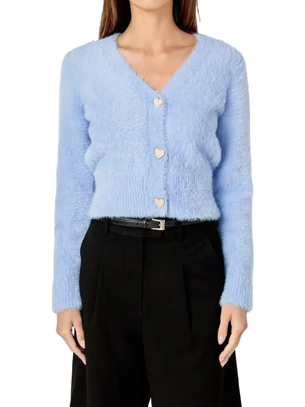 English Factory Pearly Heart Button Sweater - Periwinkle