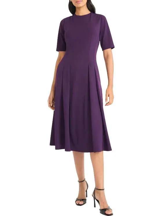 Maggy London Double Pleat A-line Midi Dress - Luxe Plum