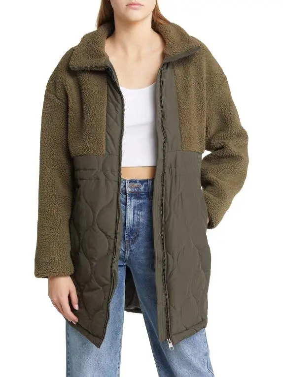 Vero Moda Longline Fleece Coat - Peat