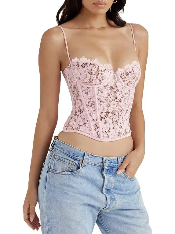 House Of Cb Mila Floral Lace Corset Camisole - Rose
