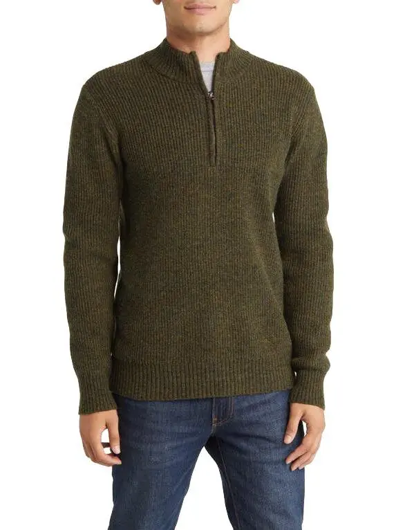SCHOTT Half Zip Ribbed Wool Blend Sweater - Moss